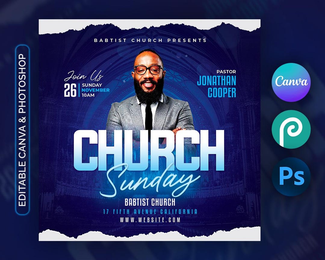 Sunday Service Flyer Template: Church Event, Canva & PSD (digital ...