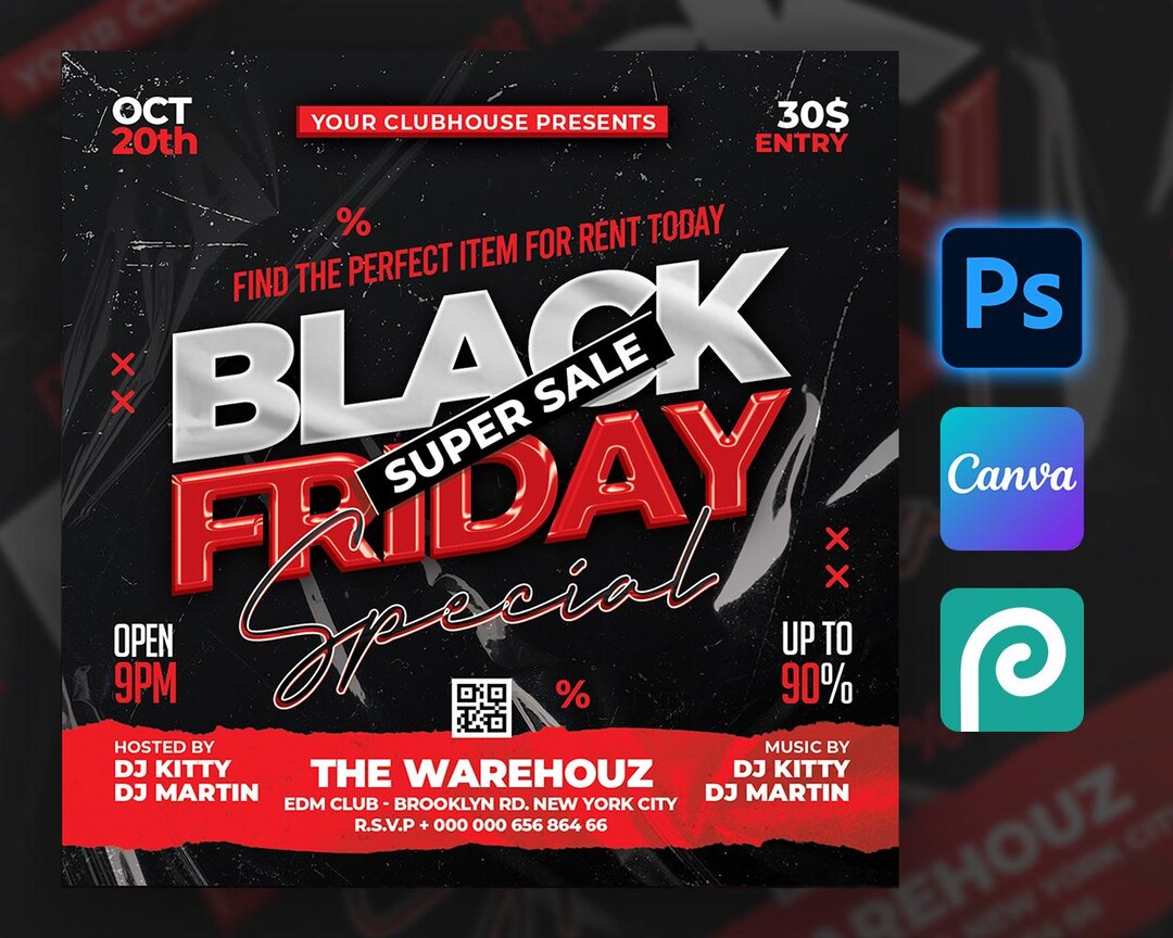 Black Friday Sale Flyer Template | Super Sale Poster | Editable Canva ...
