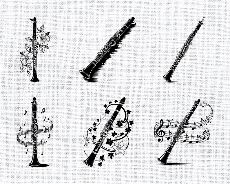 Clarinet SVG Bundle | Floral Clarinet Clipart PNG | Musical Instrument ...