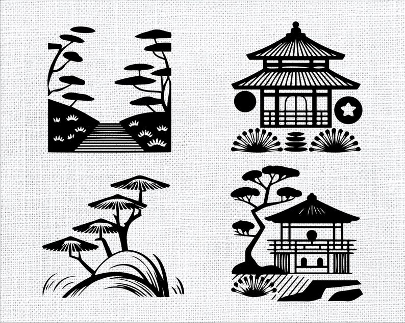 Japanese Pagoda SVG Bundle: Oriental Temple Clipart, Zen Garden Designs ...