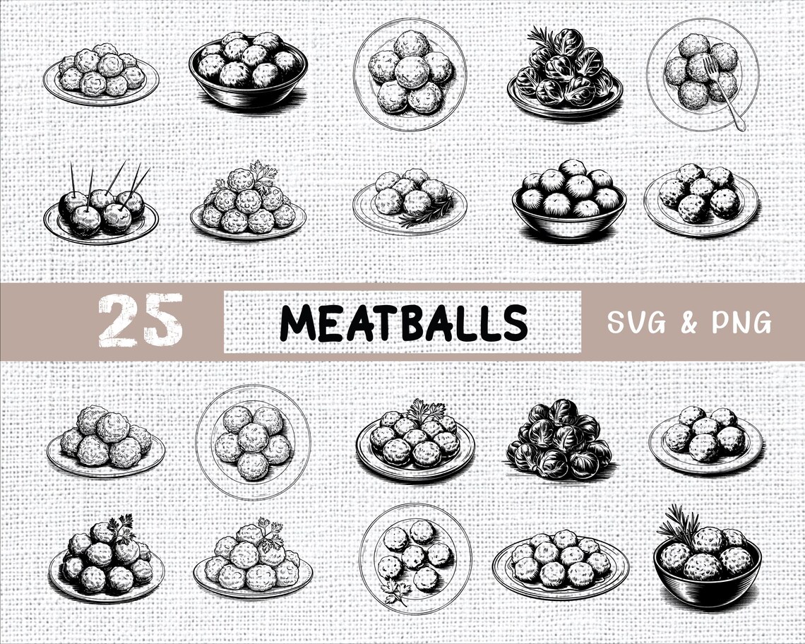 Hand-drawn Meatball Clipart Bundle: Food SVG & PNG (digital Download ...