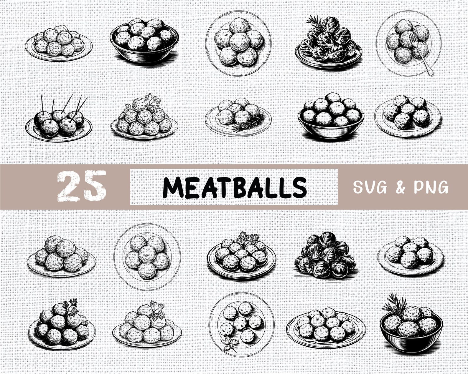 Hand-drawn Meatball Clipart Bundle: Food SVG & PNG (digital Download ...