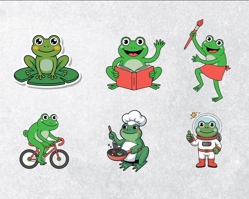 25 Frog SVG PNG Bundle | Cute Cartoon Frogs, Chef, Artist, Biker & Yoga ...