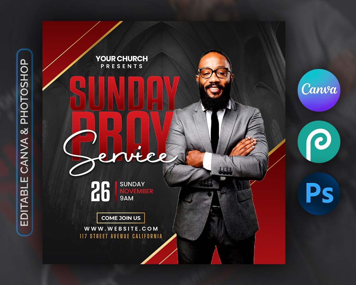 Sunday Prayer Service Flyer Template , Editable Canva & Photoshop ...