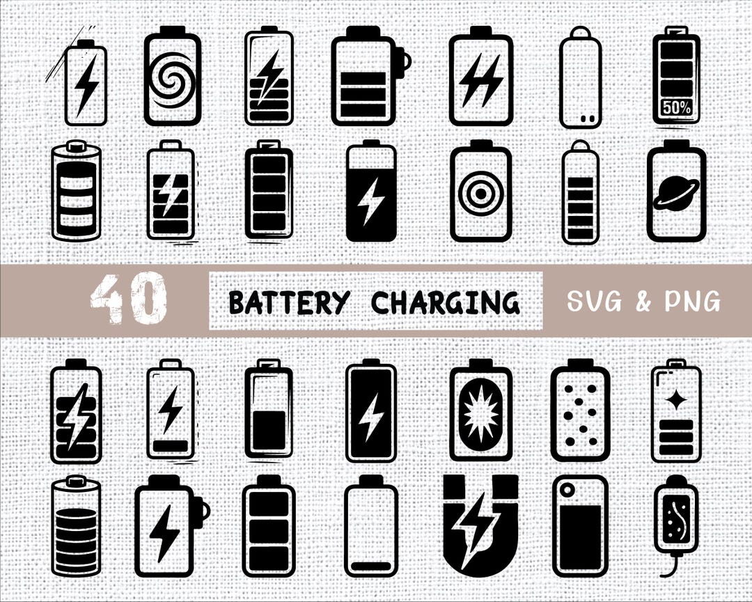 Battery Charging SVG Bundle , 40 Power Icon PNG Designs for Cricut ...