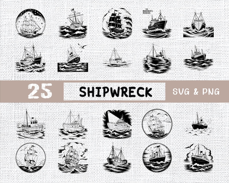 25 Shipwreck SVG Bundle | Vintage Ship Clipart |pirate Ship PNG ...
