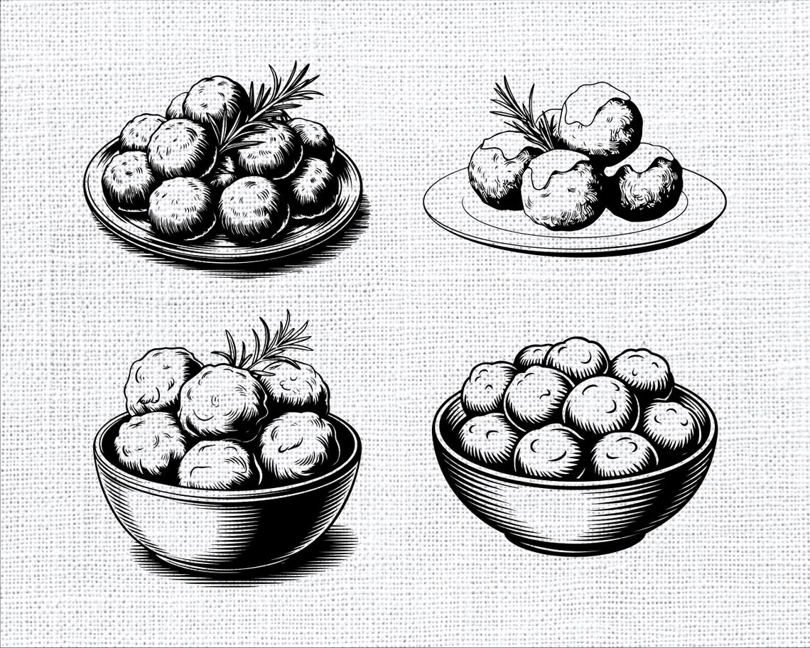 Hand-drawn Meatball Clipart Bundle: Food SVG & PNG (digital Download ...