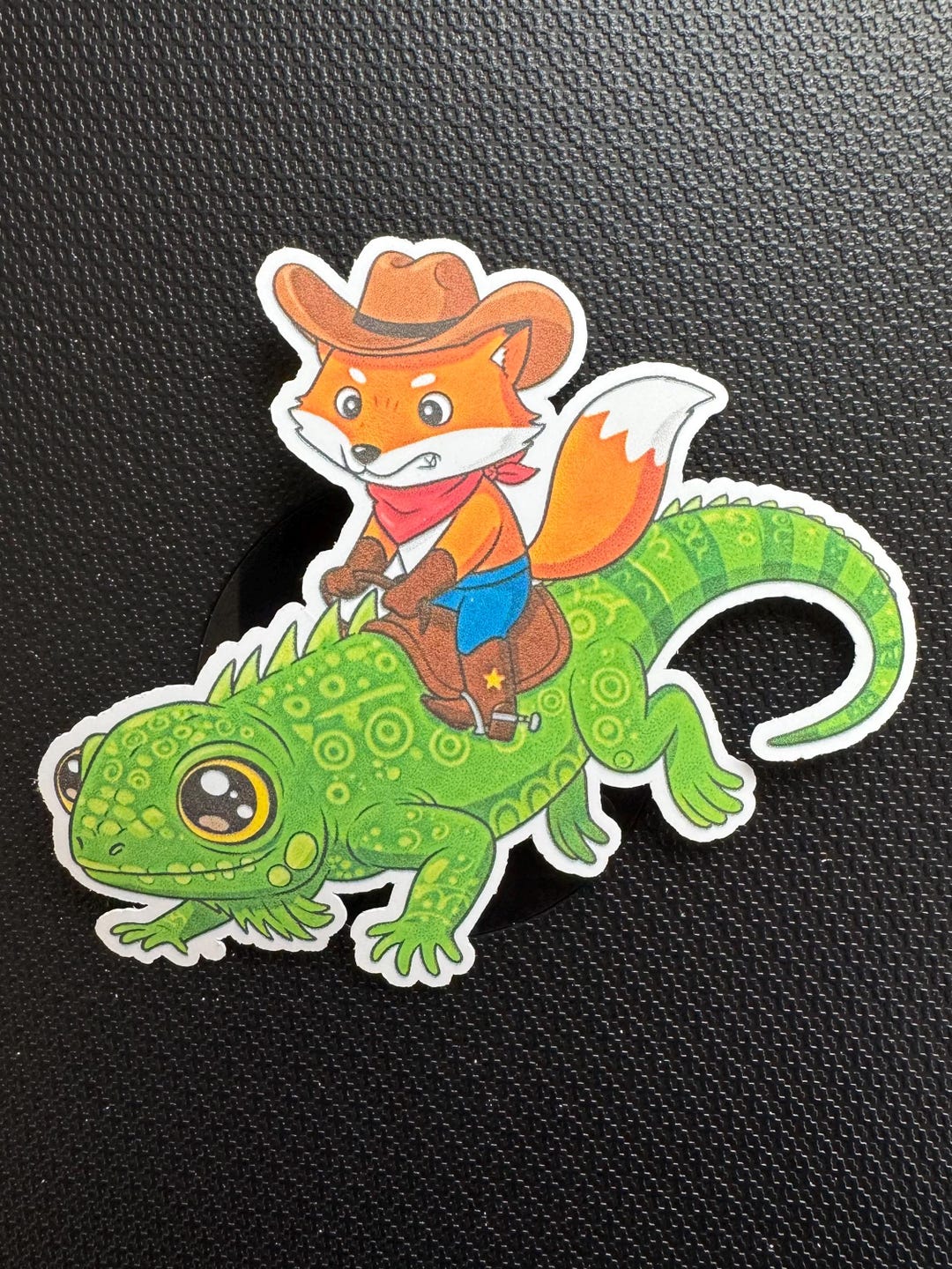 Fox on Iguana Cowboy Cute Animal Vinyl Sticker Die Cut Sticker Funny ...