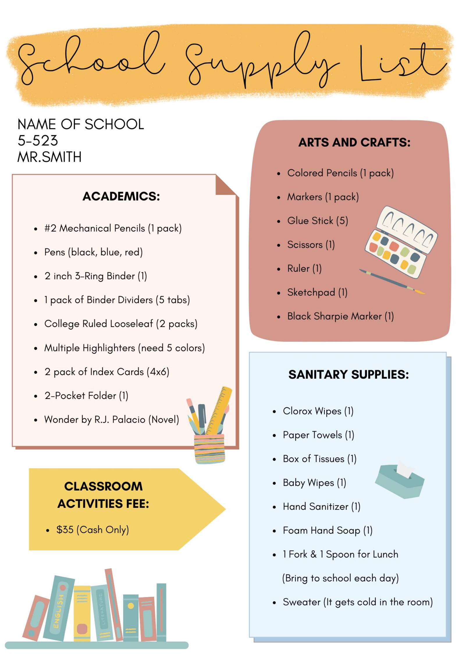 Editable School Classroom Supply List - Etsy