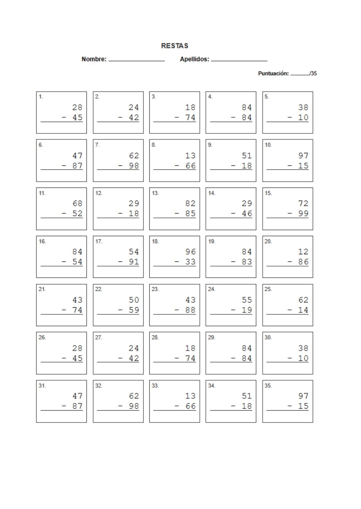 50 Fichas de Sumas y restas de 2 digitos - Etsy España
