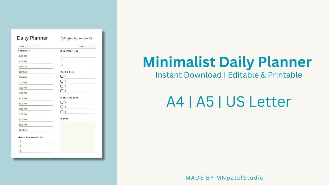 Daily Planner for Students | Printable Study Planner PDF | Minimalist ...