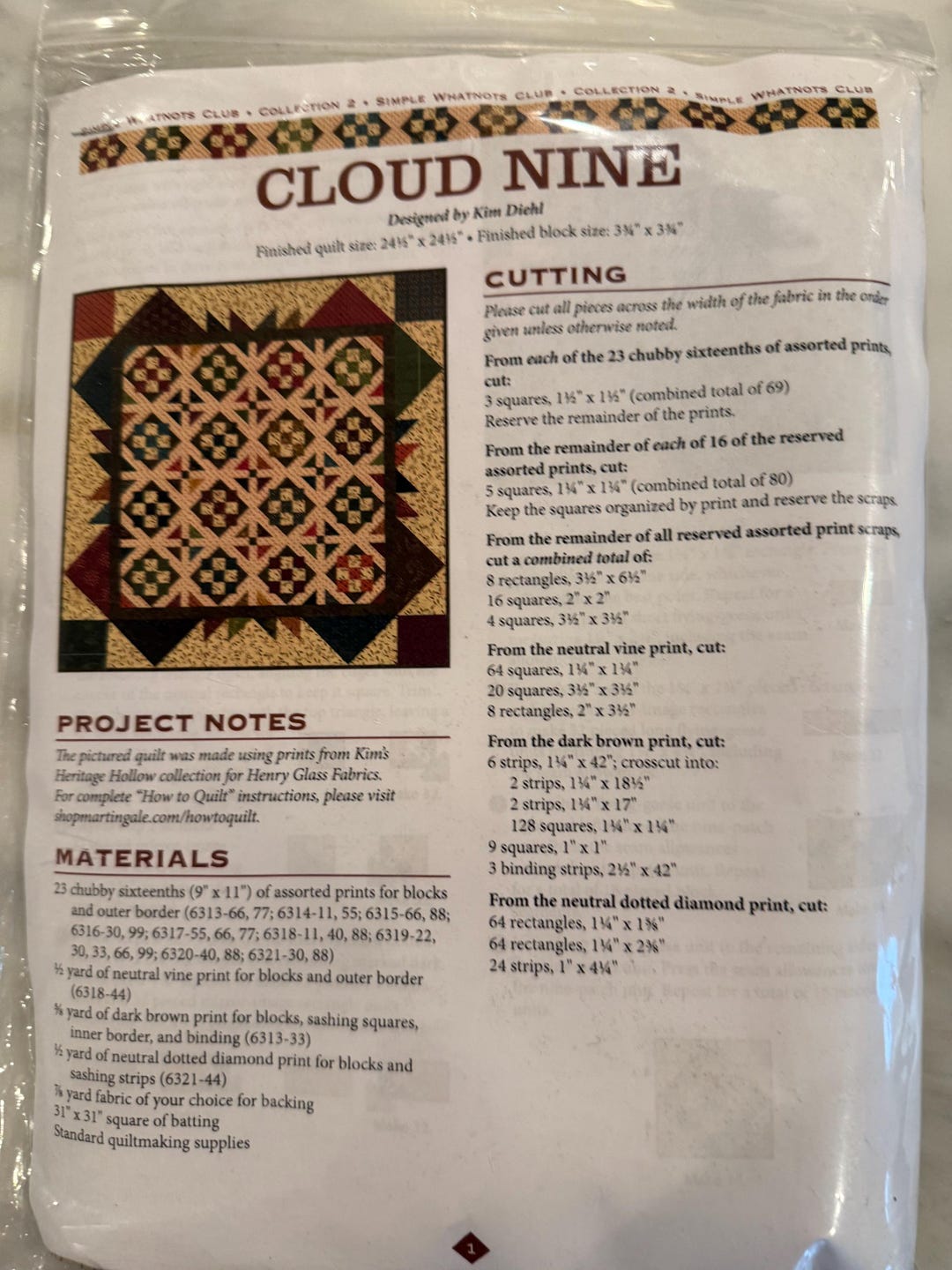 Cloud Nine Quilt Kit by Kim Diehl – Simple Whatnots Club 2 – 24" X 24 ...