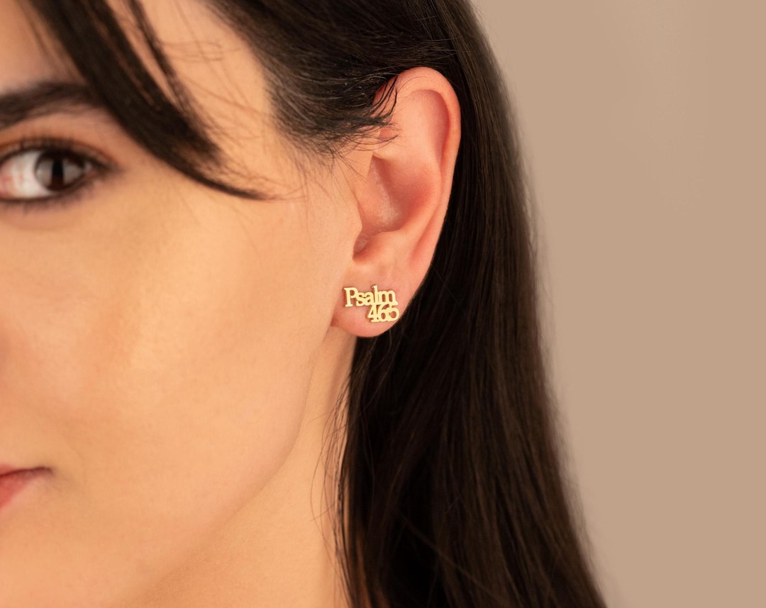 Custom Psalm Gold Stud Earrings, Psalm 46:5 Earring, Psalm 23 Jewelry ...