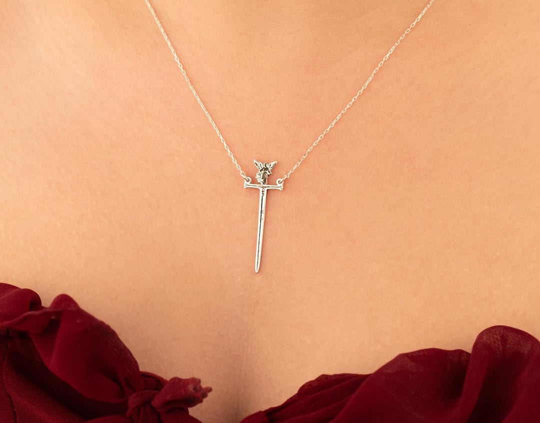 Dainty Silver Angle Sword Pendant Necklace, Medieval Jewelry, Angle ...