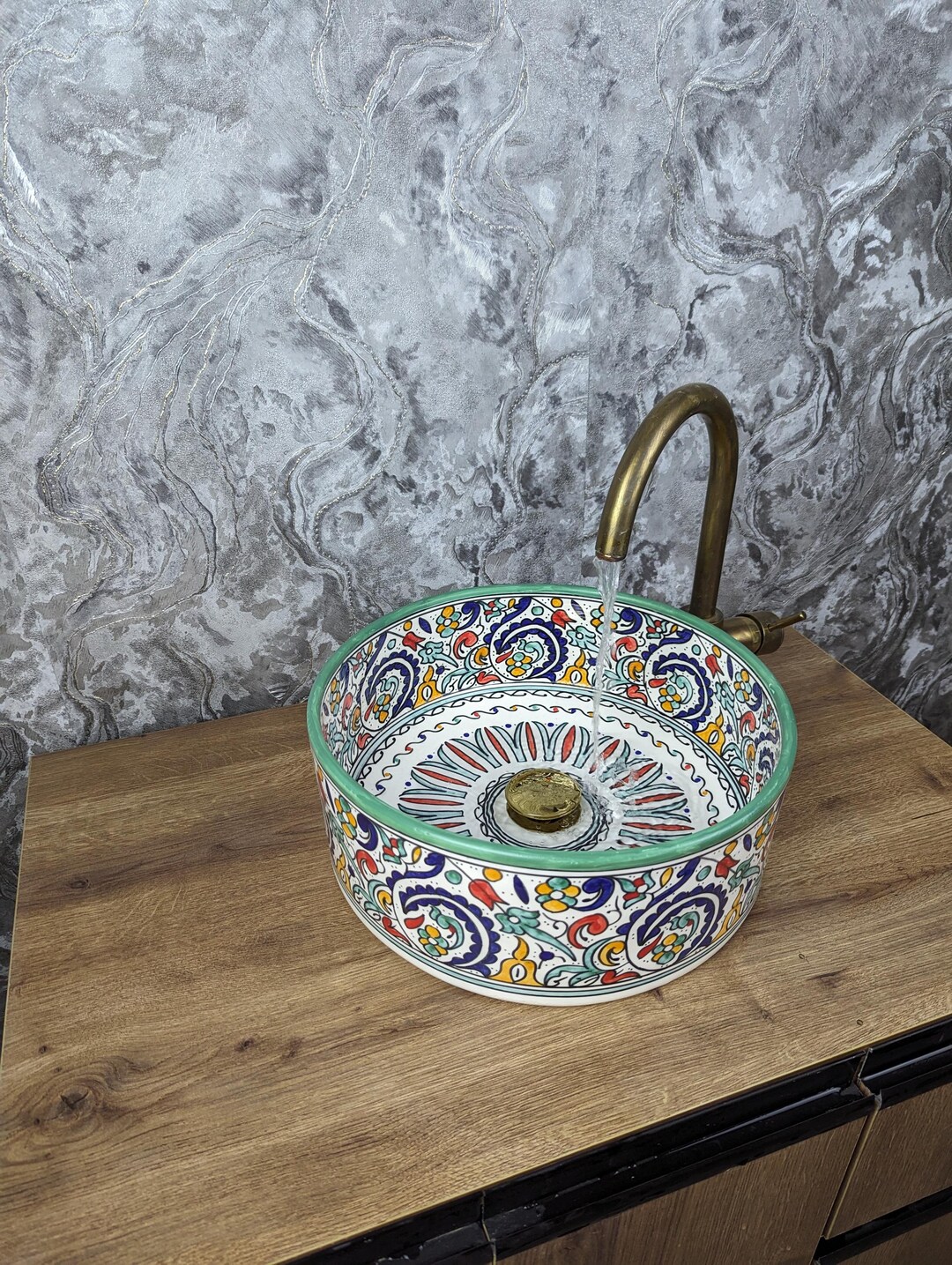 Handmade Moroccan Ceramic Sink: Colorful Painted Wash Basin - Porcelain ...