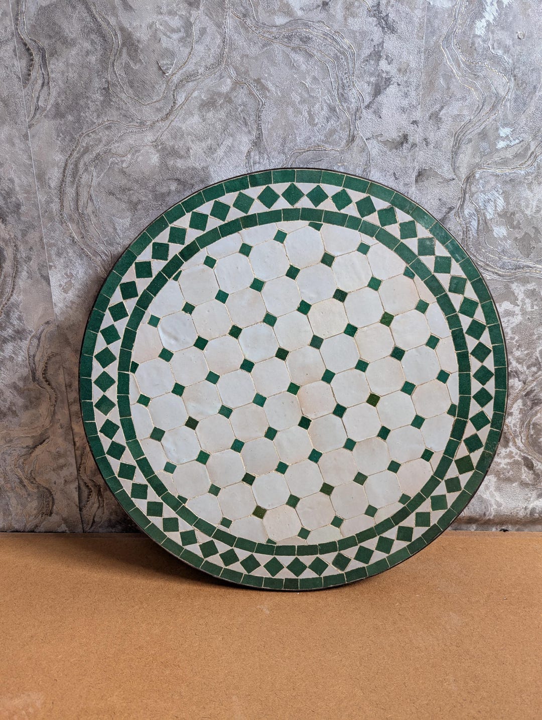 Round Caffee Moroccan Ceramic Table Top, Exquisite Royal Green and ...