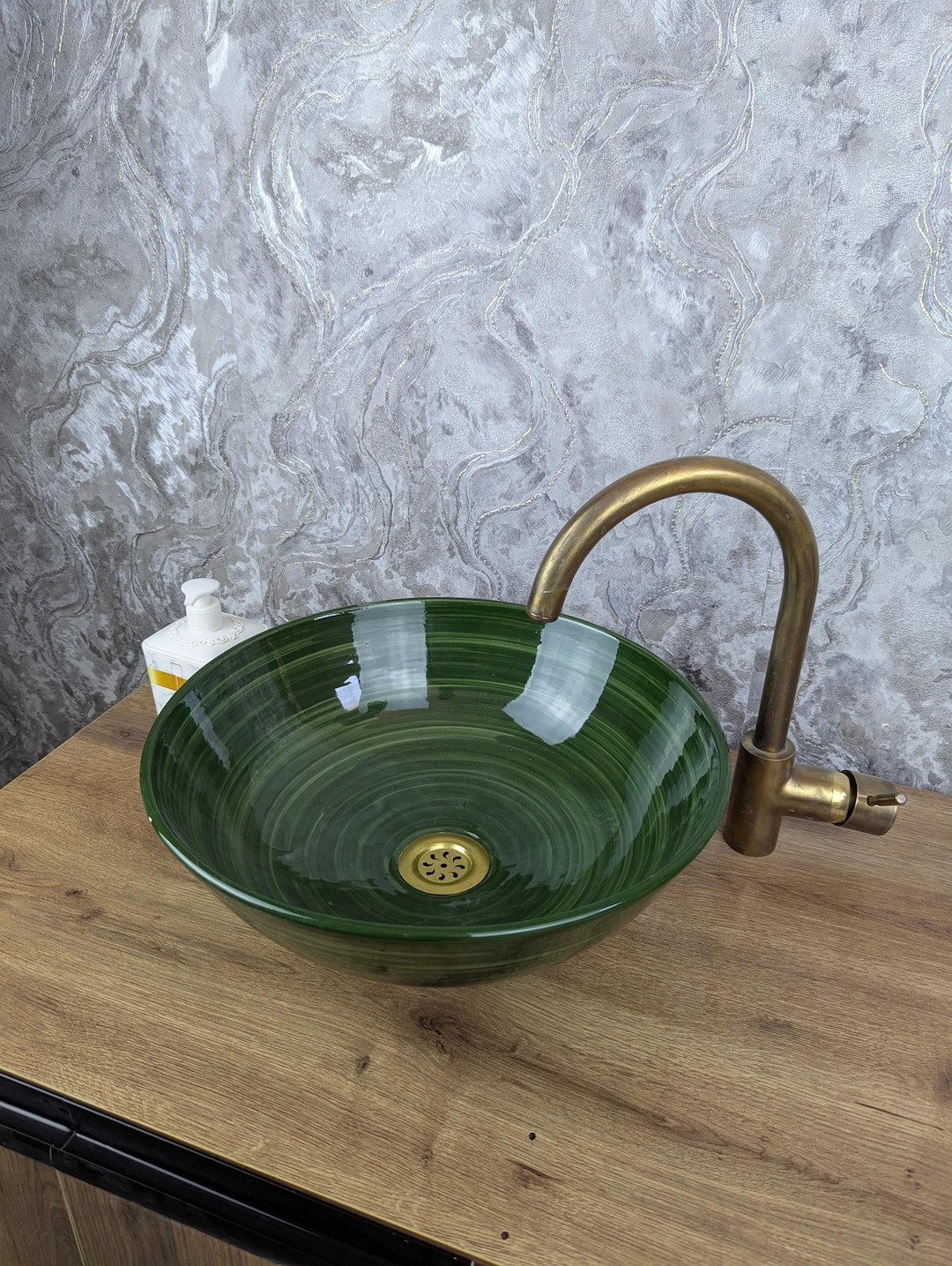 Handmade Dark Green Moroccan Ceramic Sink: Traditionel Bathroom Vessel ...