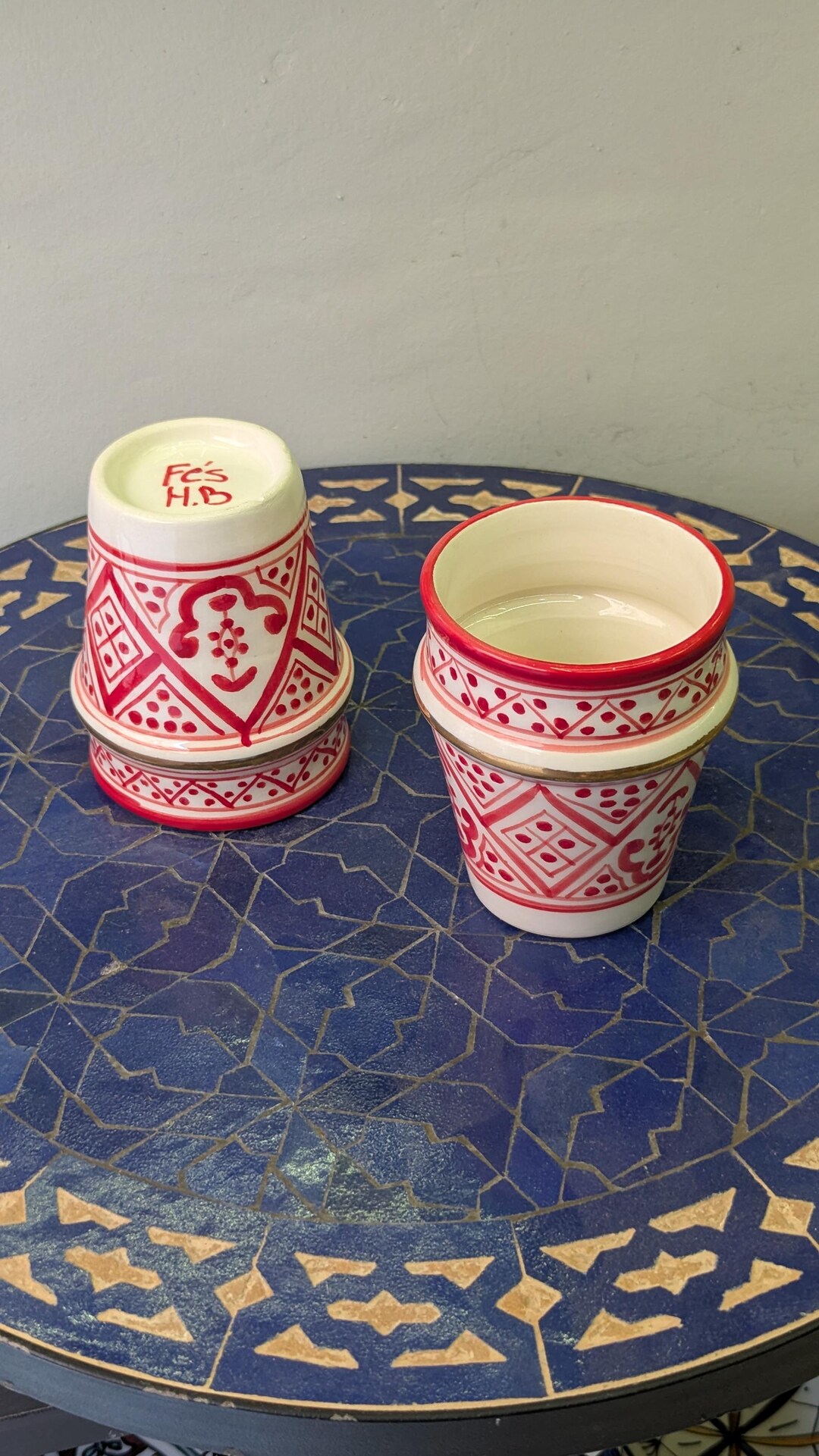 Pack of 4 Red Hand-painted Moroccan Ceramic Cups: Beautifull Handcraft ...