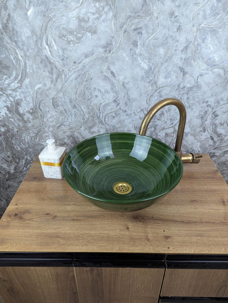 Handmade Dark Green Moroccan Ceramic Sink: Traditionel Bathroom Vessel ...