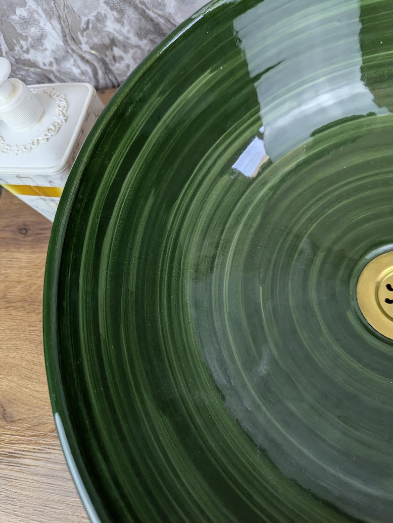 Handmade Dark Green Moroccan Ceramic Sink: Traditionel Bathroom Vessel ...