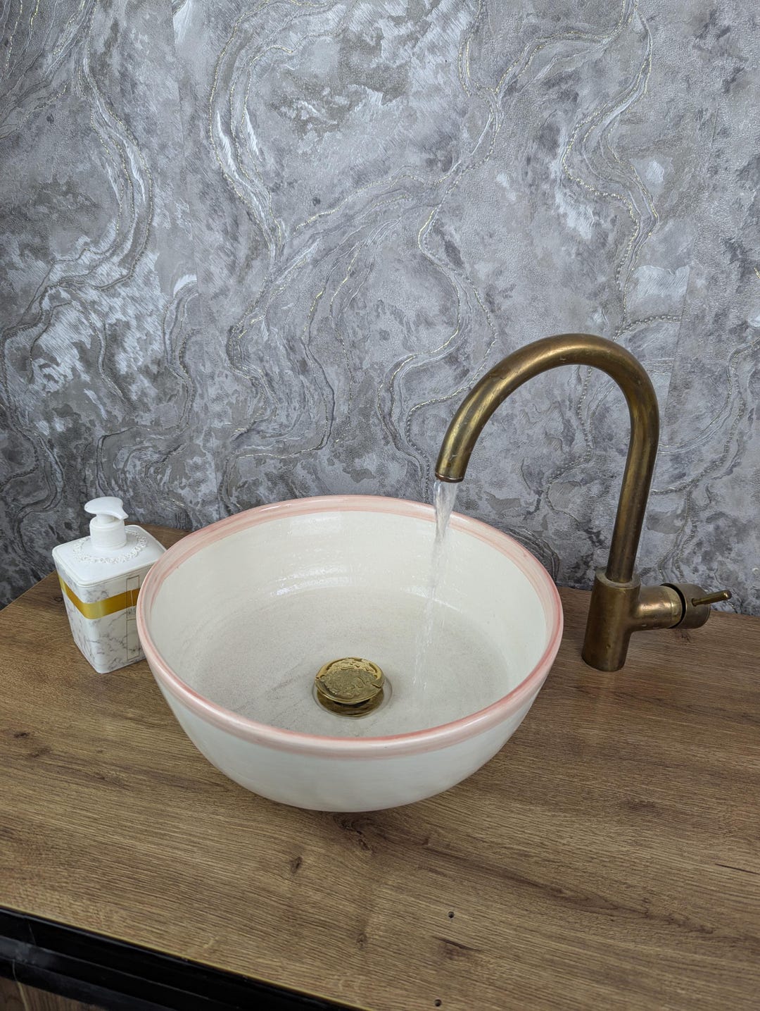 Handmade Ceramic Pink Edge Wash Basin, Lovely Moroccan Ceramic Bowl ...