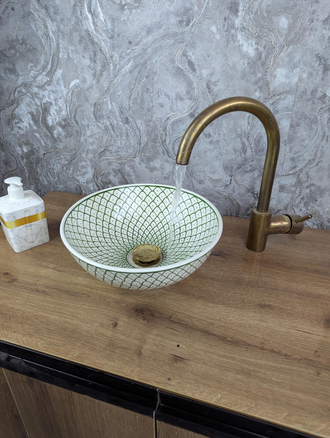 Hand Painted Ceramic Wash Basin, Green Ceramic Hand Wash Basin ...