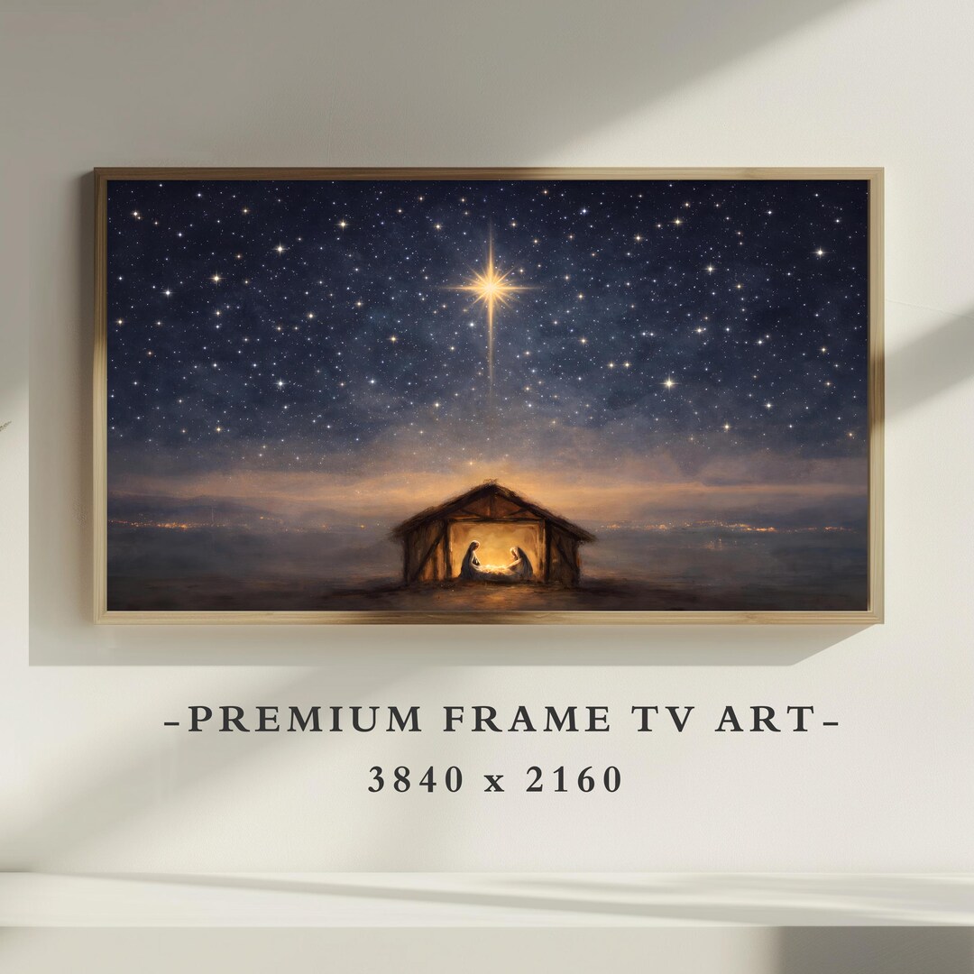 Star of Bethlehem Nativity Scene Frame TV Art, Christmas Emmanuel ...