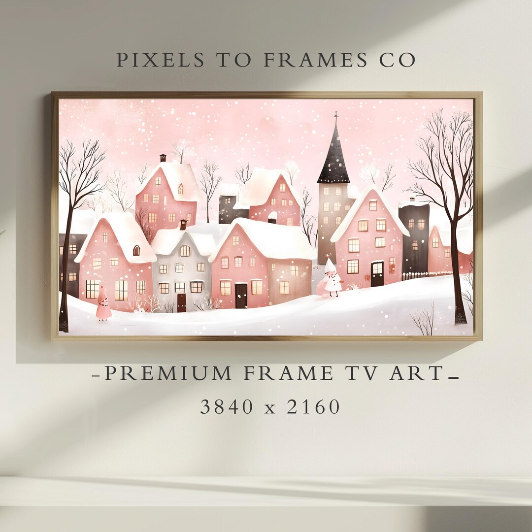 Winter Village Scene Frame TV Art, Cottagecore Snowy Wonderland, Cozy ...