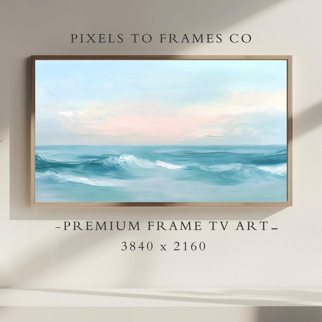 Blue Summer Frame Tv Art, Abstract Ocean Waves, Soft Blue Seascape ...