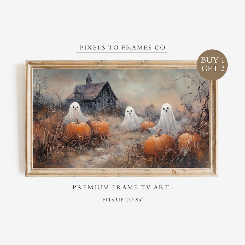 Vintage Ghosts Pumpkin Fall Forest Frame TV Art, Autumnal Landscape ...
