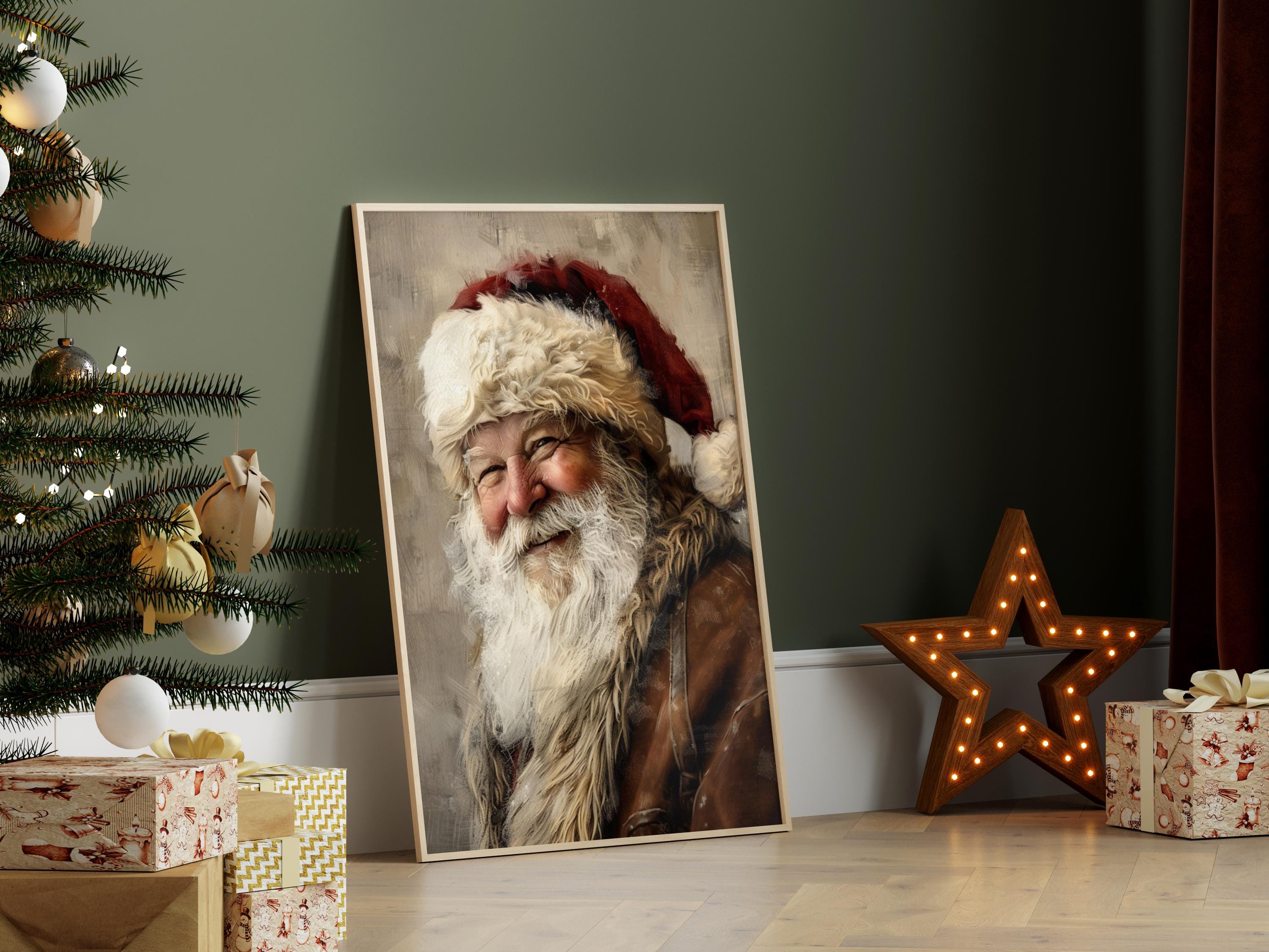 Vintage Santa Portrait Wall Art, Neutral Drawing Santa Poster, Cottage ...