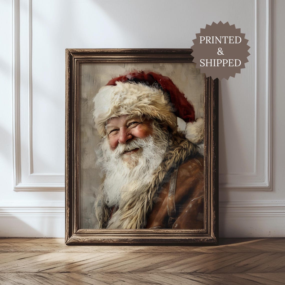 Vintage Santa Portrait Wall Art, Neutral Drawing Santa Poster, Cottage ...