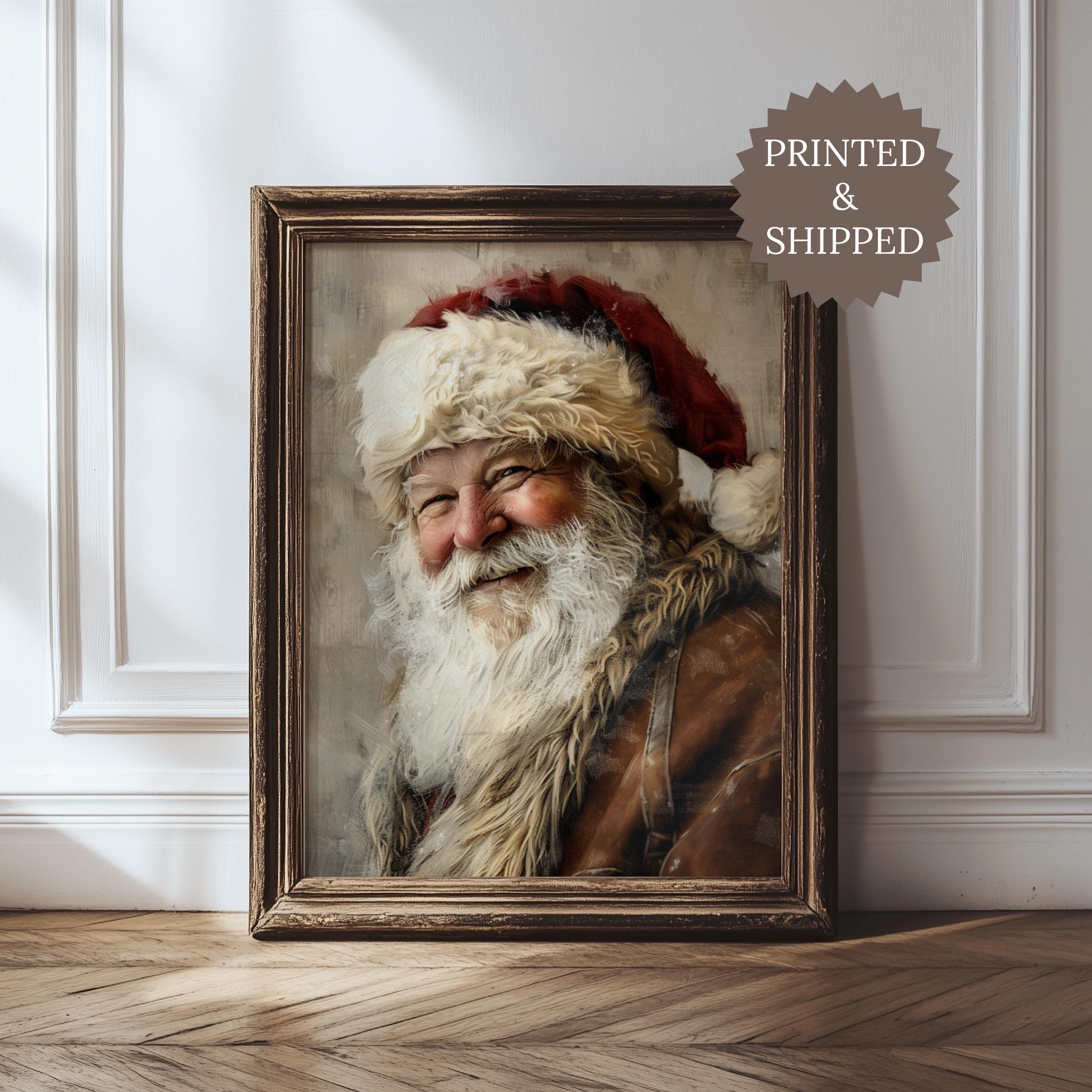 Vintage Santa Portrait Wall Art, Neutral Drawing Santa Poster, Cottage ...