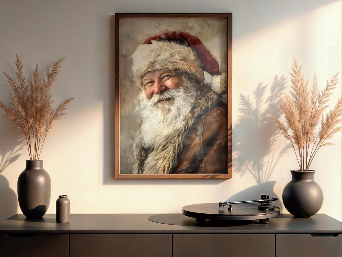 Vintage Santa Portrait Wall Art, Neutral Drawing Santa Poster, Cottage ...