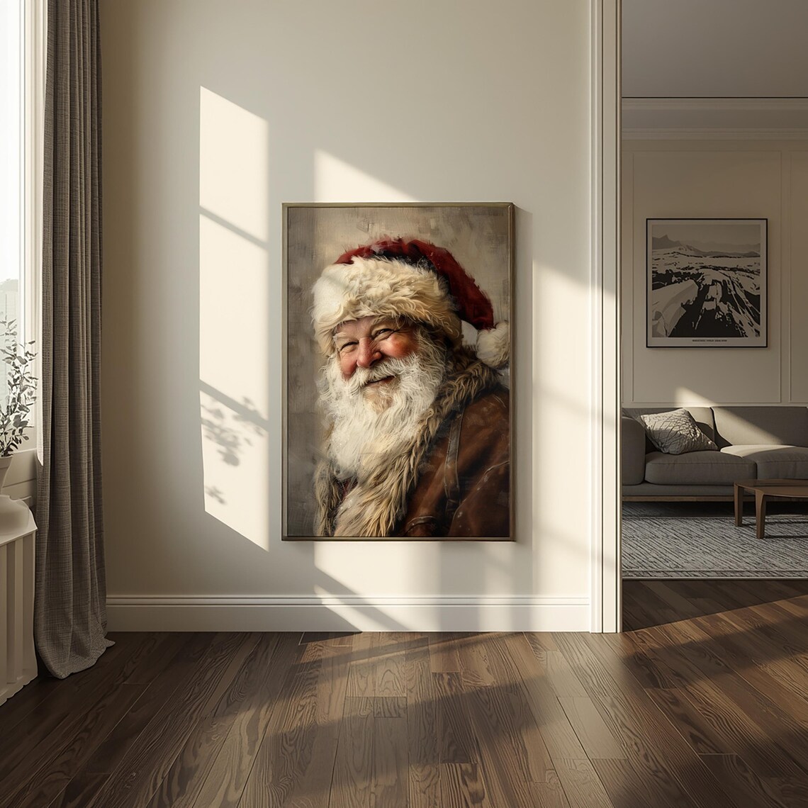 Vintage Santa Portrait Wall Art, Neutral Drawing Santa Poster, Cottage ...