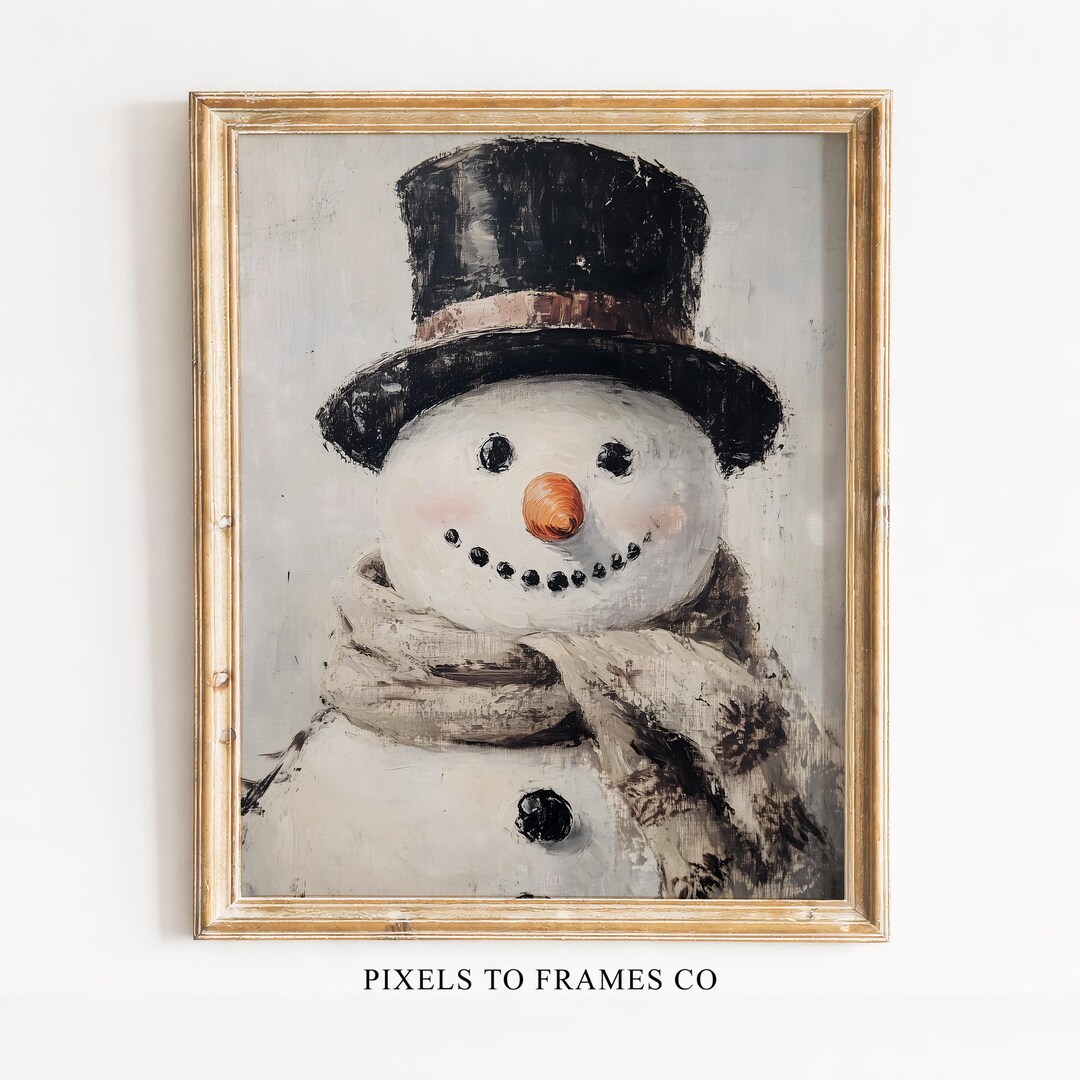 Printable Vintage Snowman Portrait Painting, Festive Holiday Wall Art ...