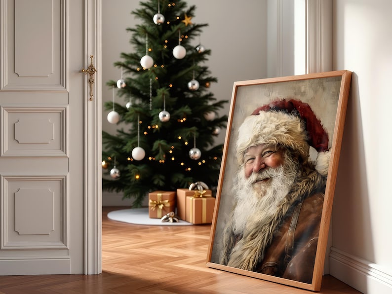 Vintage Santa Portrait Wall Art, Neutral Drawing Santa Poster, Cottage ...
