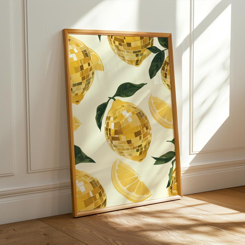 Lemon Disco Ball Art Print: Retro Kitchen Wall Decor - Etsy