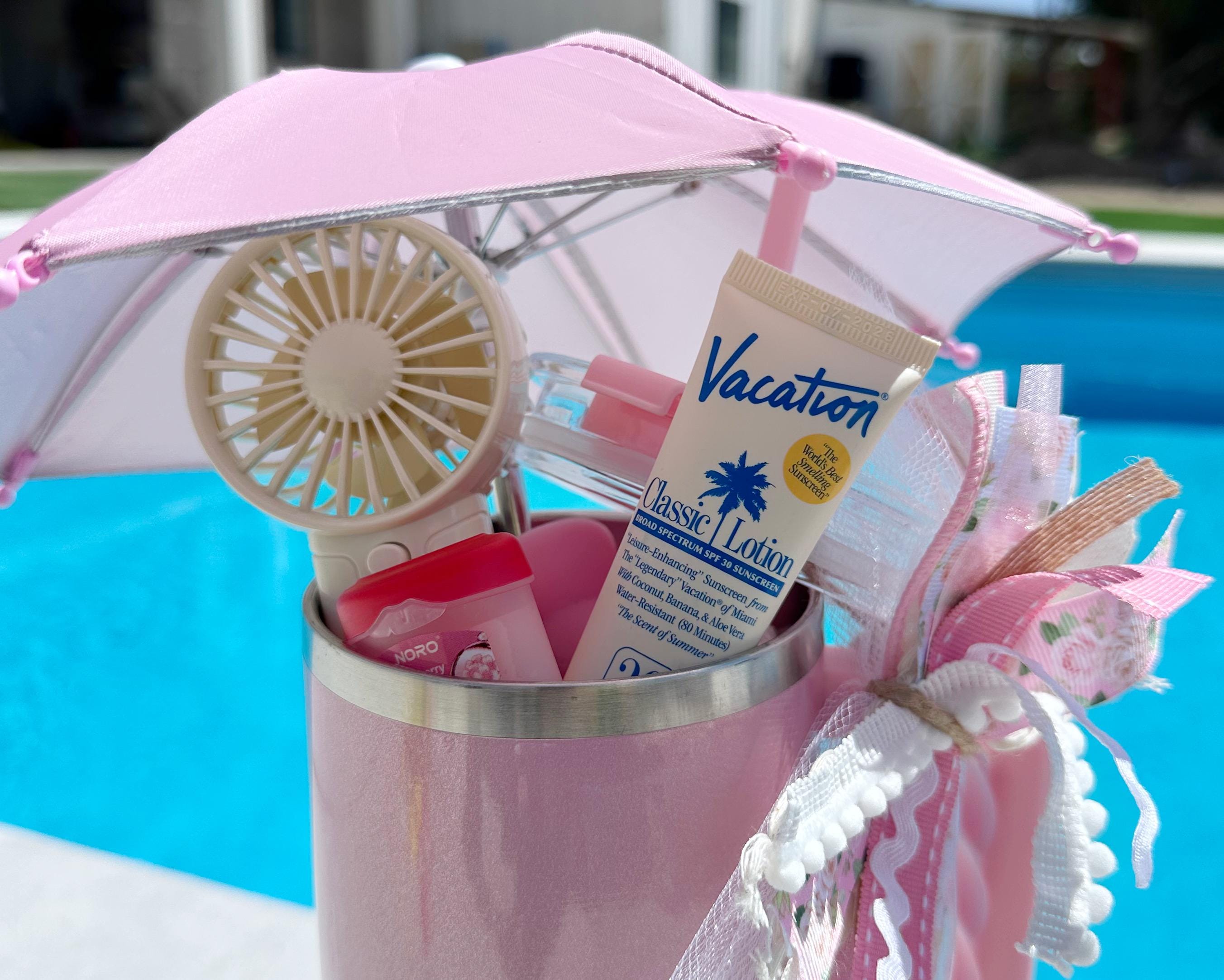 Light Pink Shimmer 40oz Tumbler Gift Set: Sunscreen, Fan & Phone ...