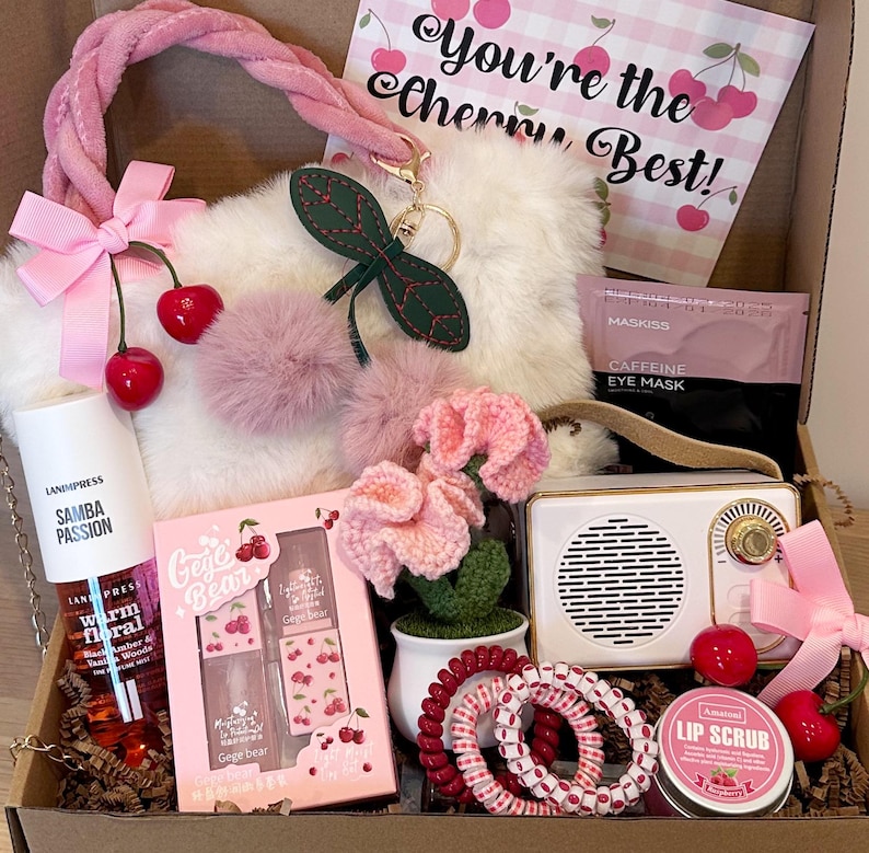 Cherry Gift Box | Pink and Red Cherry Spa Self Care Set | Cute Gift for ...