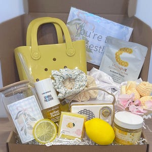 Lemon Gift Box | Yellow Self Care Spa Basket With Tote, Tumbler ...