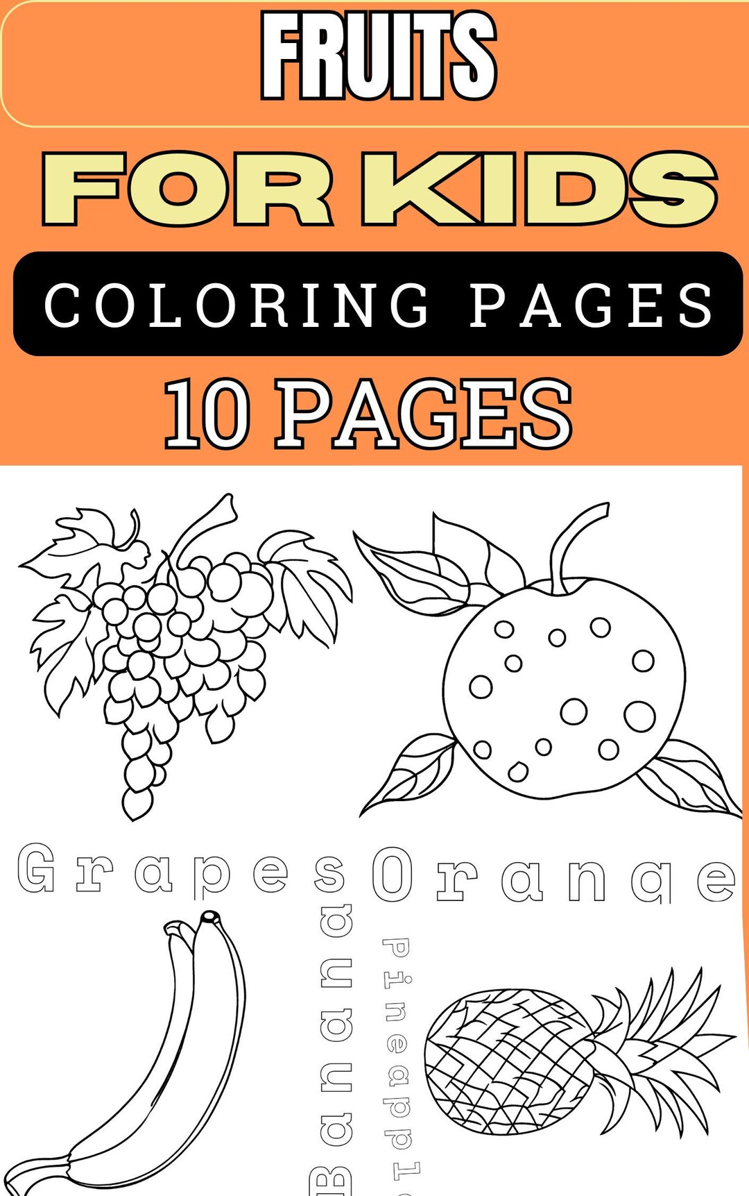 Fruit Coloring Pages, Fruit Coloring Book for Kids, Kids Coloring Cute ...