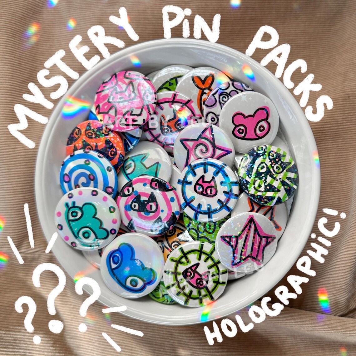 Mystery Pin Packs: Character Pins and Patterns With a Holographic ...