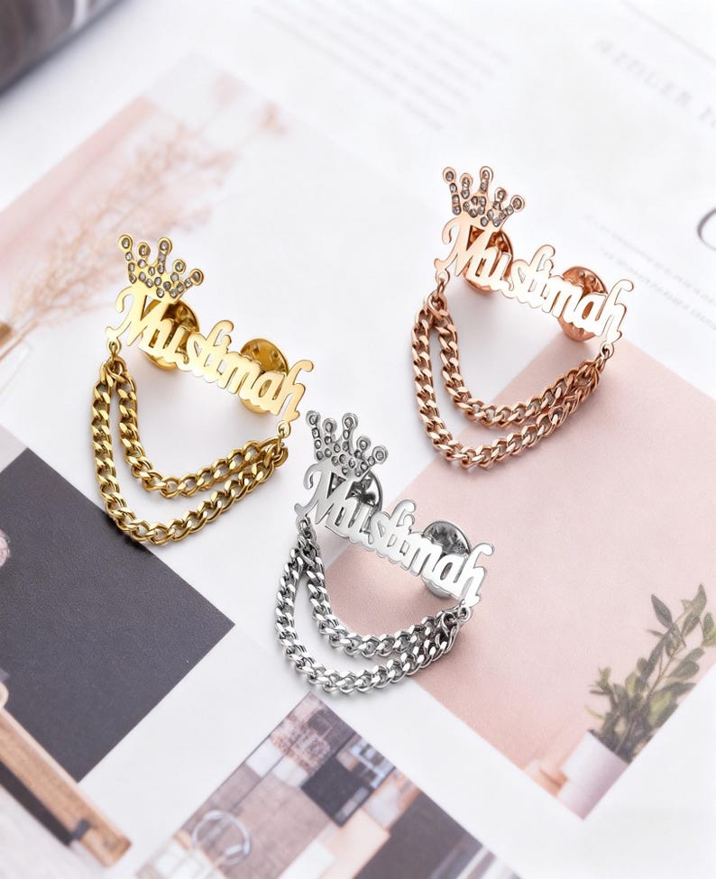 Personalized Crown Name Brooch, Custom Rhinestone Chain Pin, Party ...