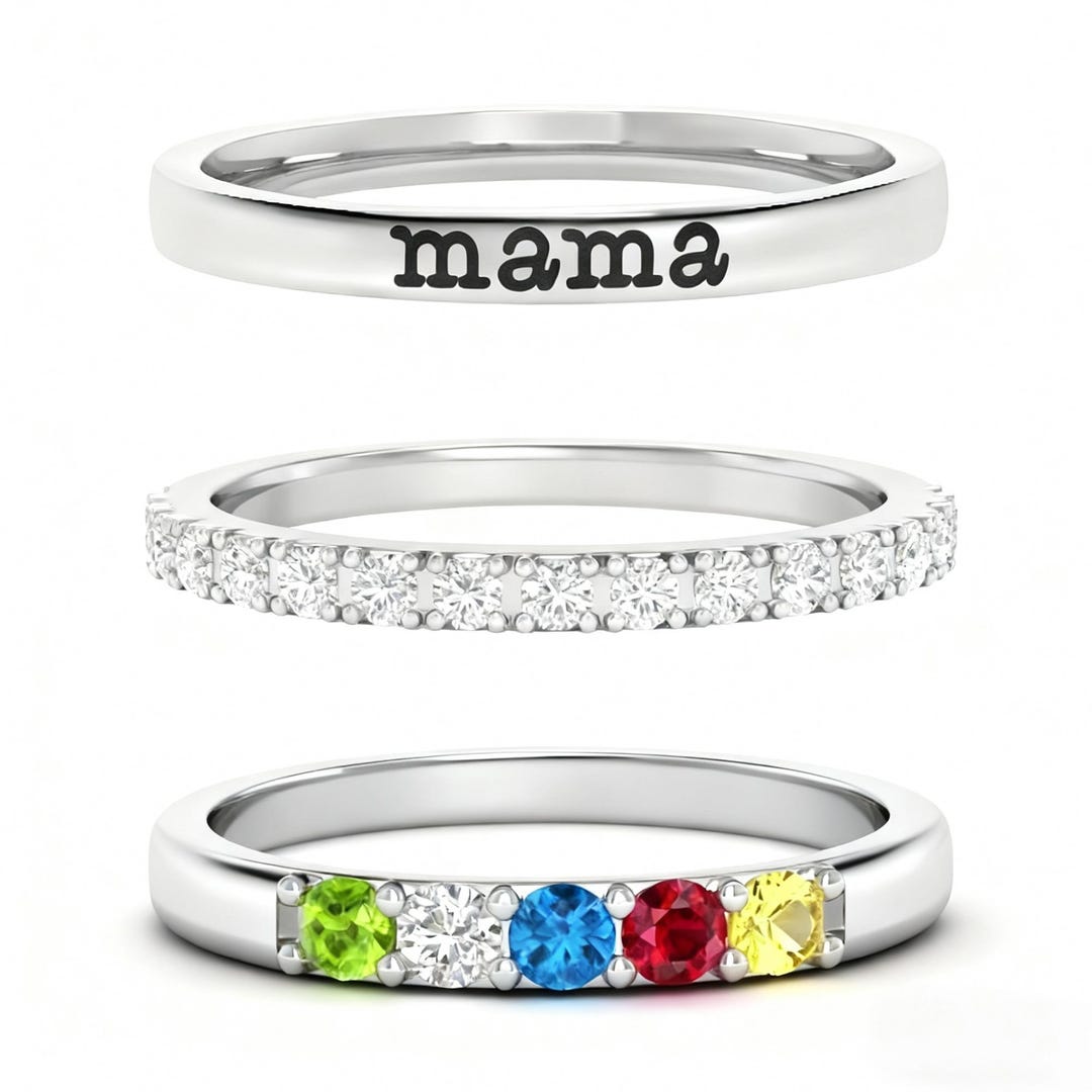 Personalized Birthstone Stacking Ring Set – Custom Name Rings, Gift for ...