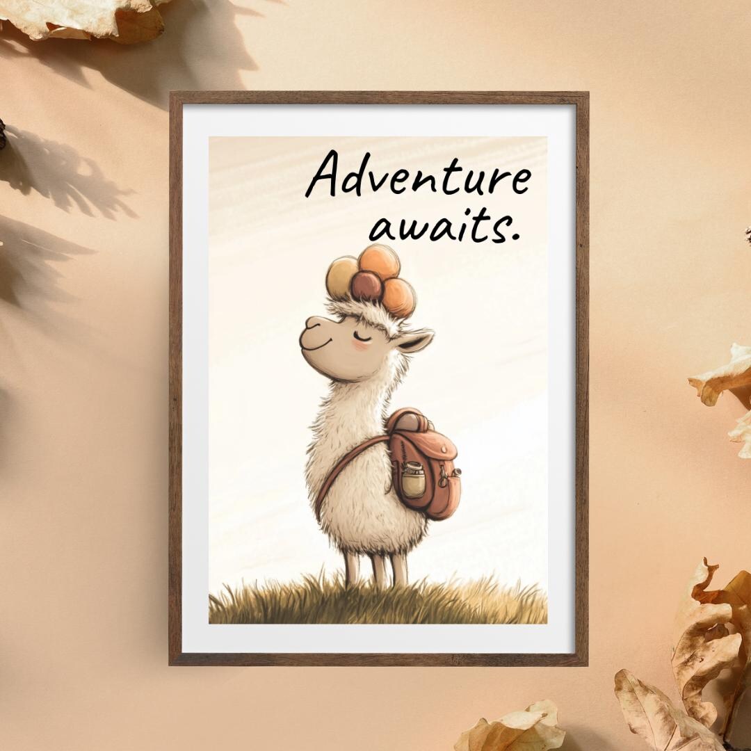 ALPACA MOTIVATIONAL ART | Adventure Awaits Quote | Cute Backpacking ...