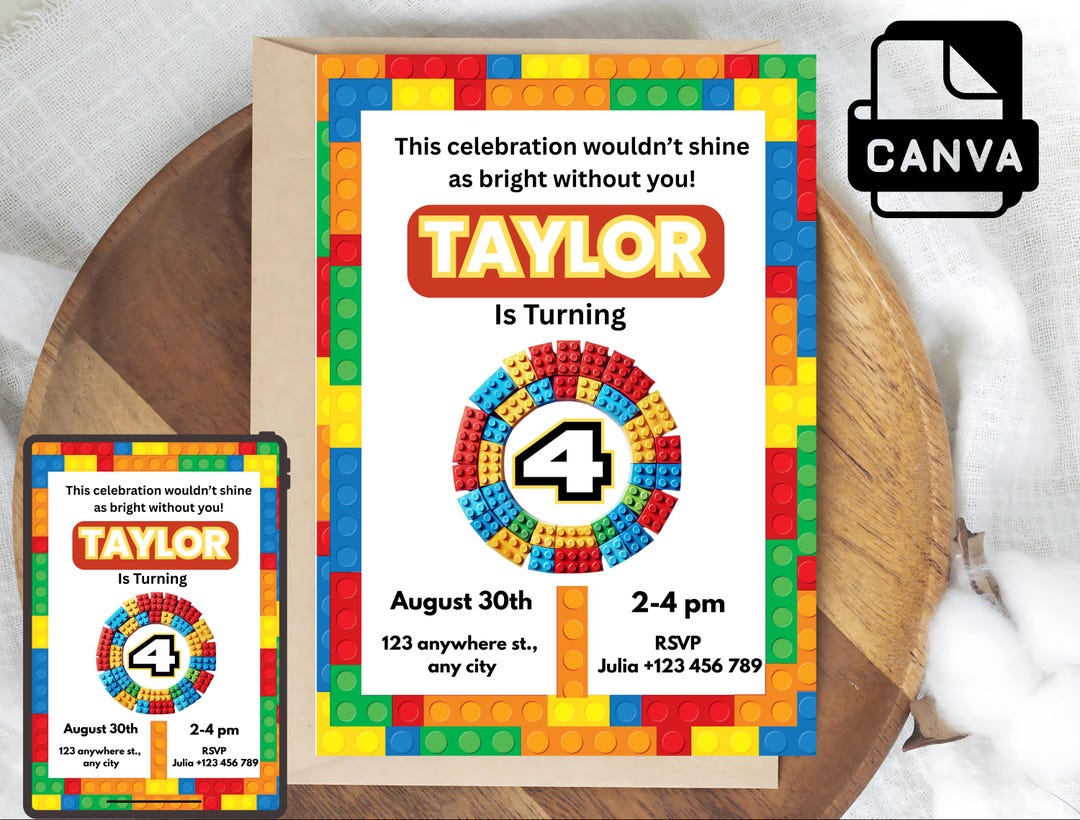 Editable Building Blocks Birthday Invitation Template, Blocks ...