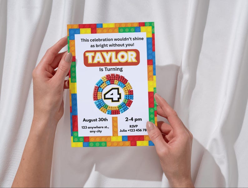 Editable Building Blocks Birthday Invitation Template, Blocks ...