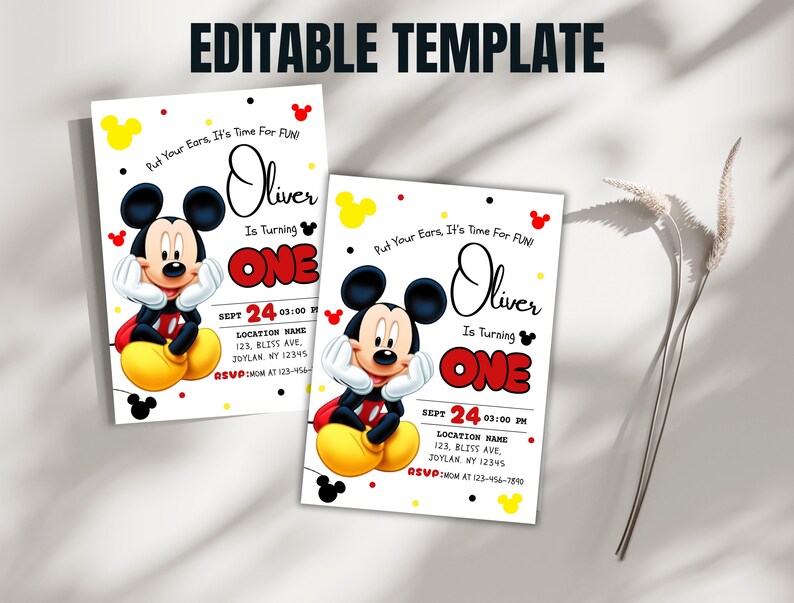 Mickey Mouse Birthday Invitation | Editable & Printable Template | Cute ...