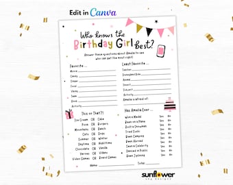 Editable Who Knows the Birthday Girl Best Game, Would She Rather Quiz ...